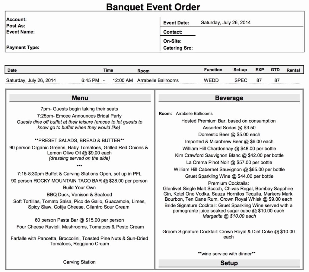 Banquet Event Order Template Stcharleschill Template