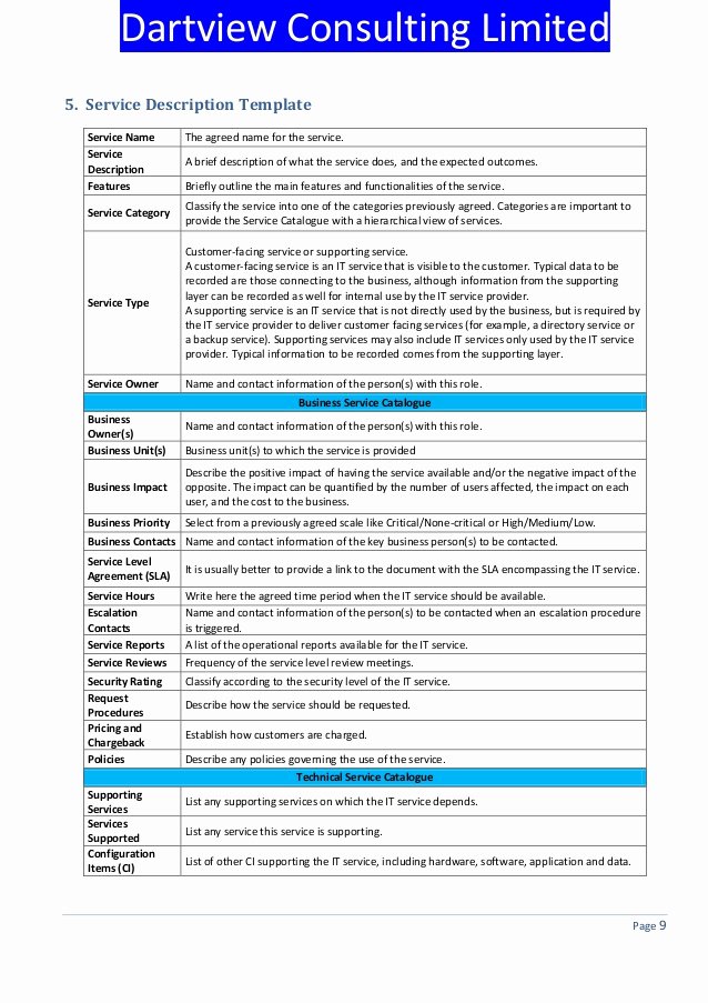 Itil Service Catalogue Template Free Printable Templates
