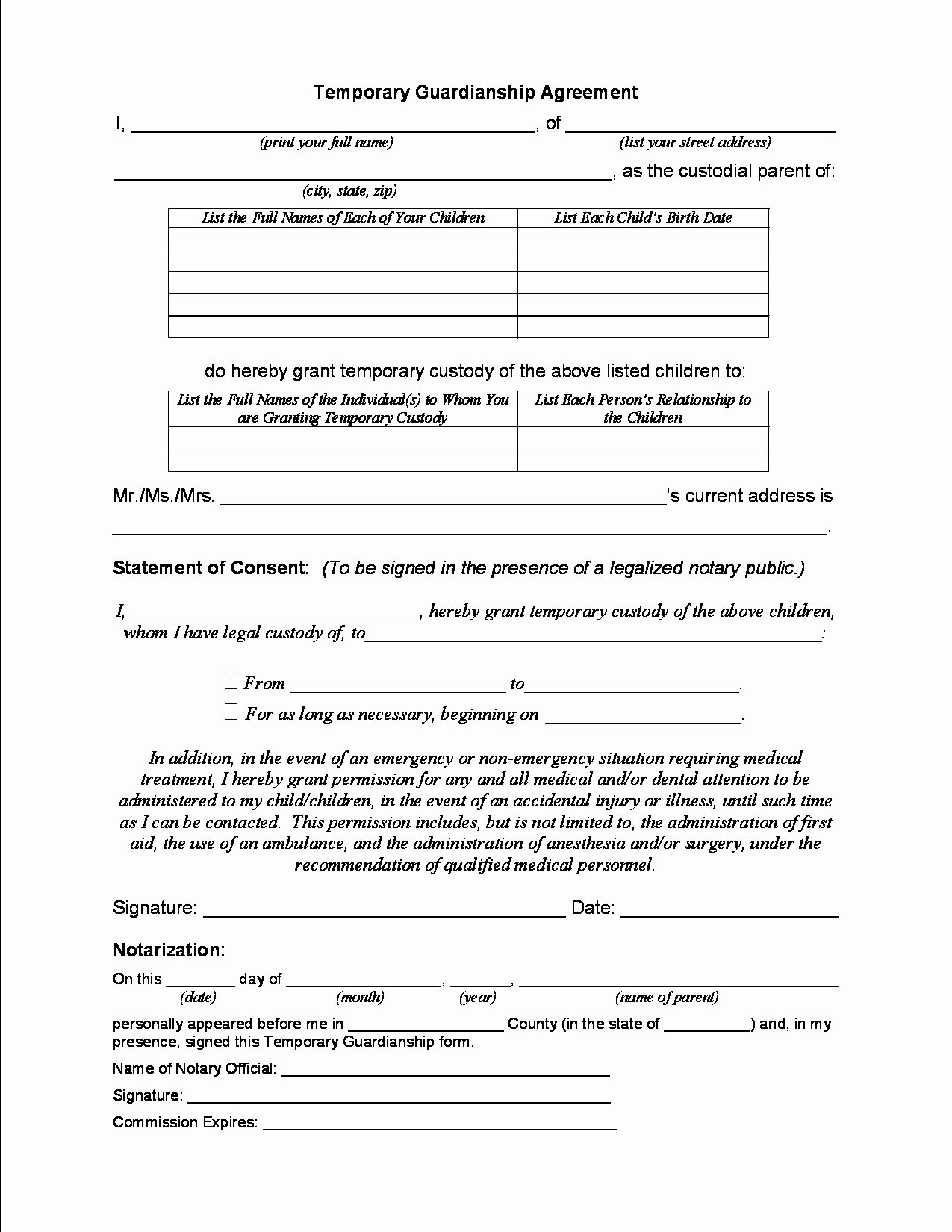 Notarized Custody Agreement Template Stcharleschill Template