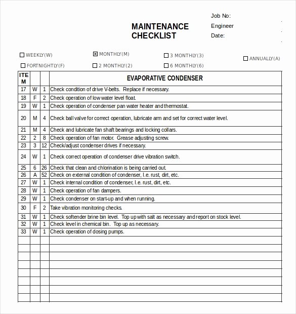 Preventative Maintenance Checklist Template Stcharleschill Template