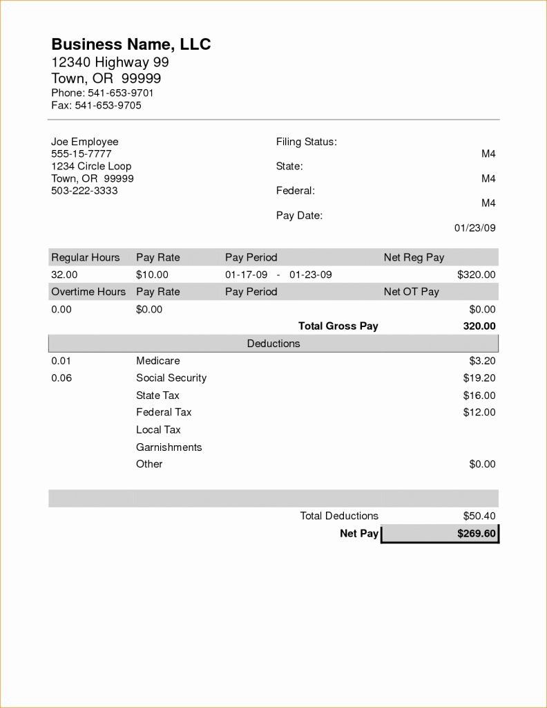 Quickbooks Pay Stub Template Free